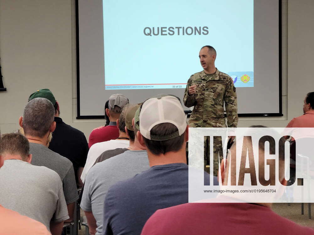 Fort McCoy Garrison Commander Col. Stephen Messenger speaks to members ...