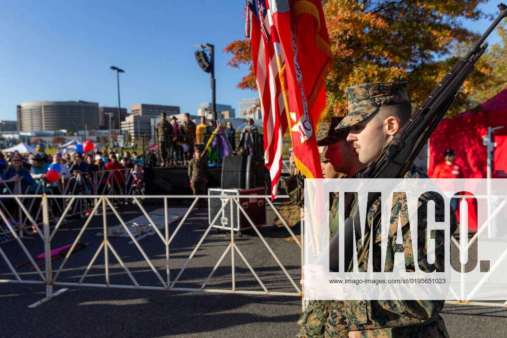 U.S. Marines with the Marine Corps Base Quantico color guard present ...