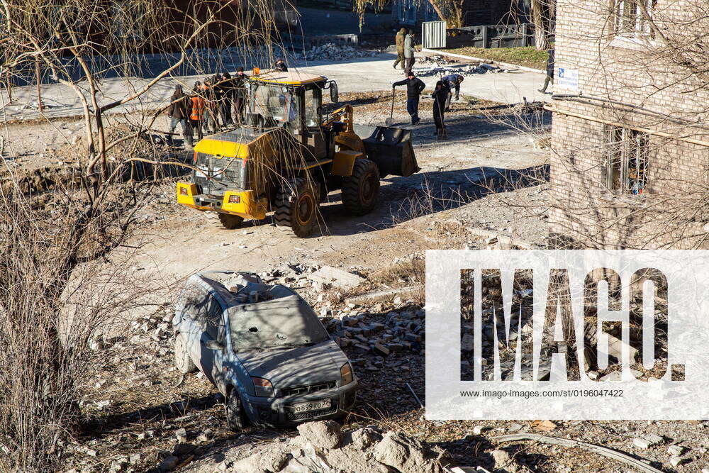 RUSSIA, ALCHEVSK - DECEMBER 5, 2022: Damage after a shelling attack on ...