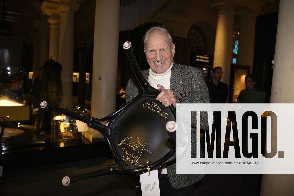 Nobel laureate in Physics 2022 John F Clauser of the US signs a chair ...