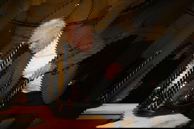 Nobel laureate in Physics 2022 John F Clauser of the US signs a chair ...