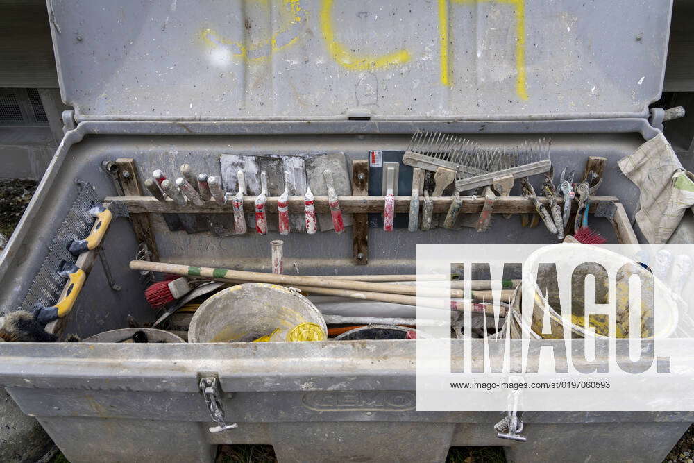 Tool box of craftsmen, plasterers, masons, drywallers, on a ...