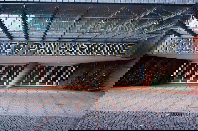 The entrance to the Cologne Philharmonic Hall, a concert hall opened in