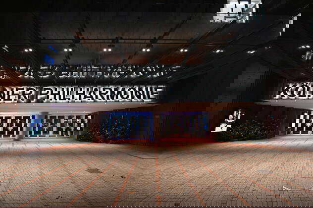 The entrance to the Cologne Philharmonic Hall, a concert hall opened in