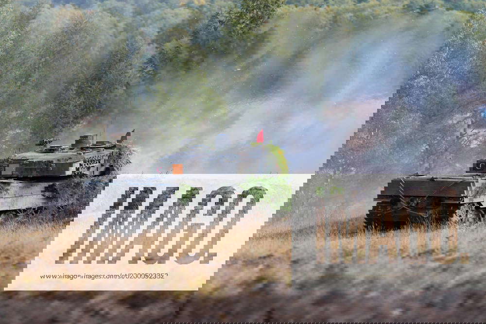 A Leopard 2 main battle tank on 17 October 2022 during combat firing at ...