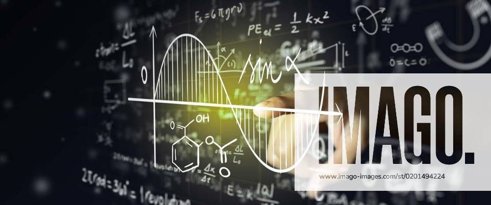 Maths and Science formula on black board., Hand on science formula and ...