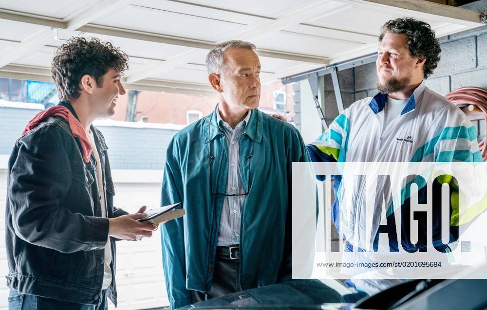 A MAN CALLED OTTO, from left: Mack Bayda, Tom Hanks, Cameron Britton ...