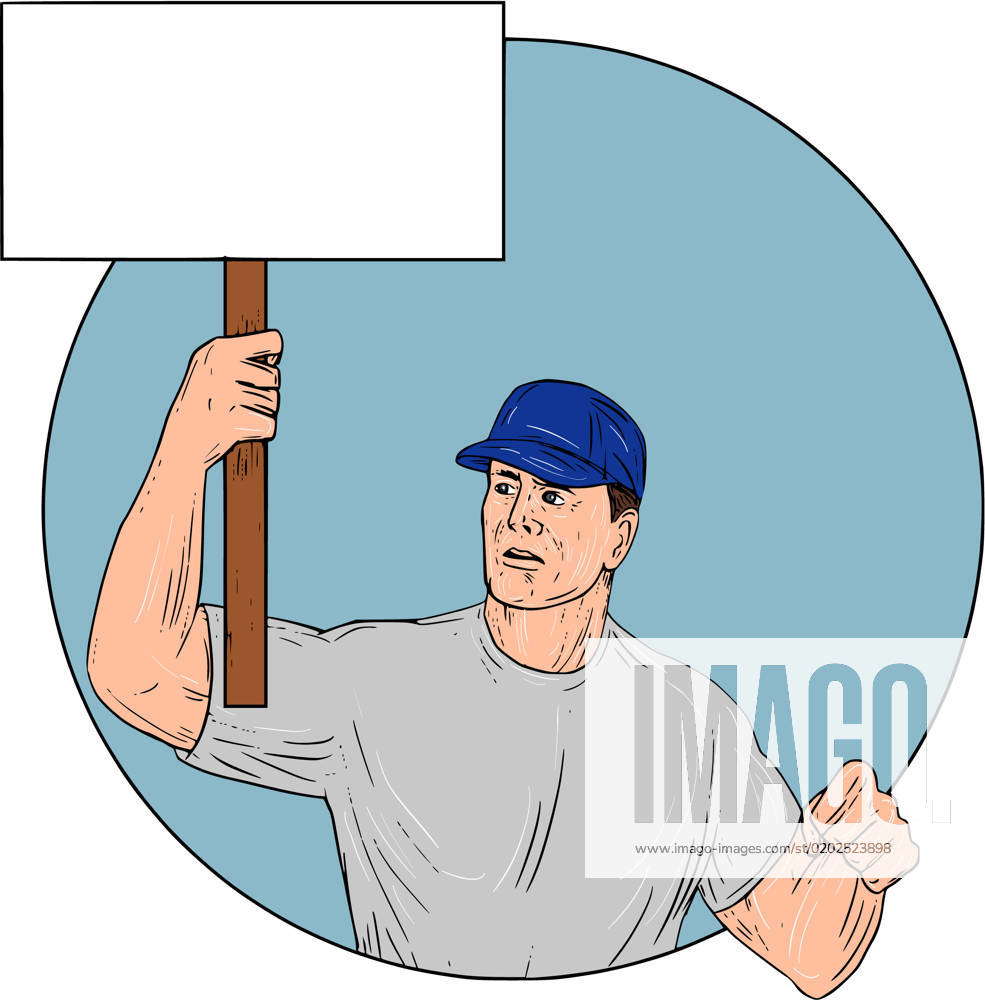 Industrial Worker Activist Placard Protesting Circle Drawing Drawing ...