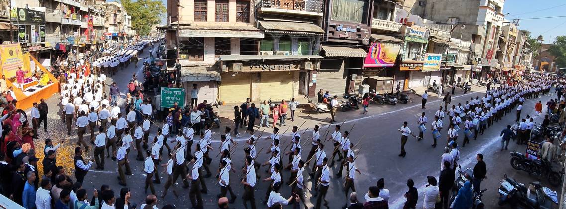 Volunteers of Hindu nationalist Rashtriya Swayamsevak Sangh, taking out ...