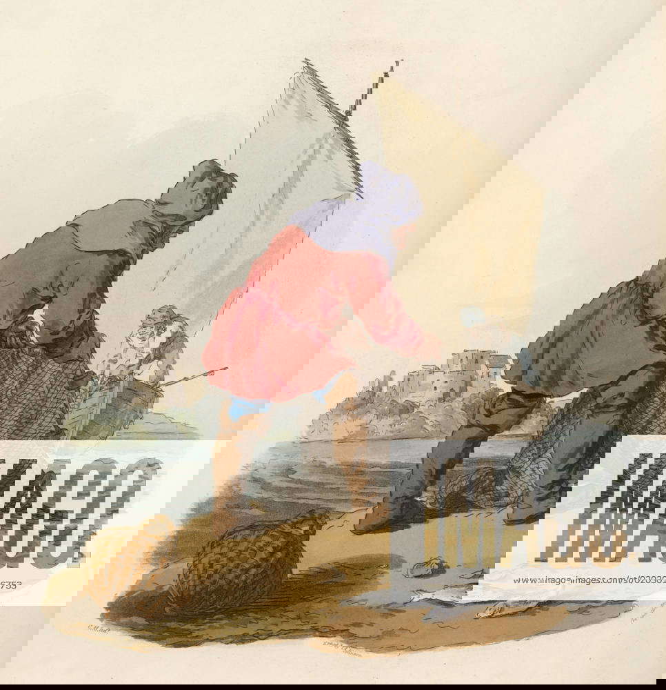 15th Century Fisherman A medieval fishermen draws in his nets. Date