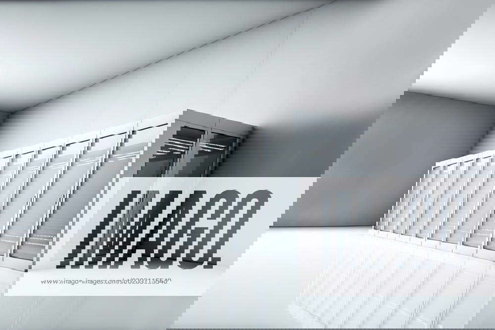 Interior of Data Center with glass doors placed in light server room ...