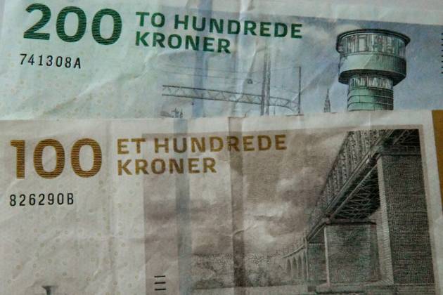 Copenhagen, Denmark 28 February 2024 . Danish kroner currency coins in ...