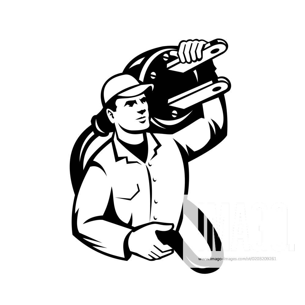 Electrician Carrying an Electric Plug Front View Retro Black and White ...