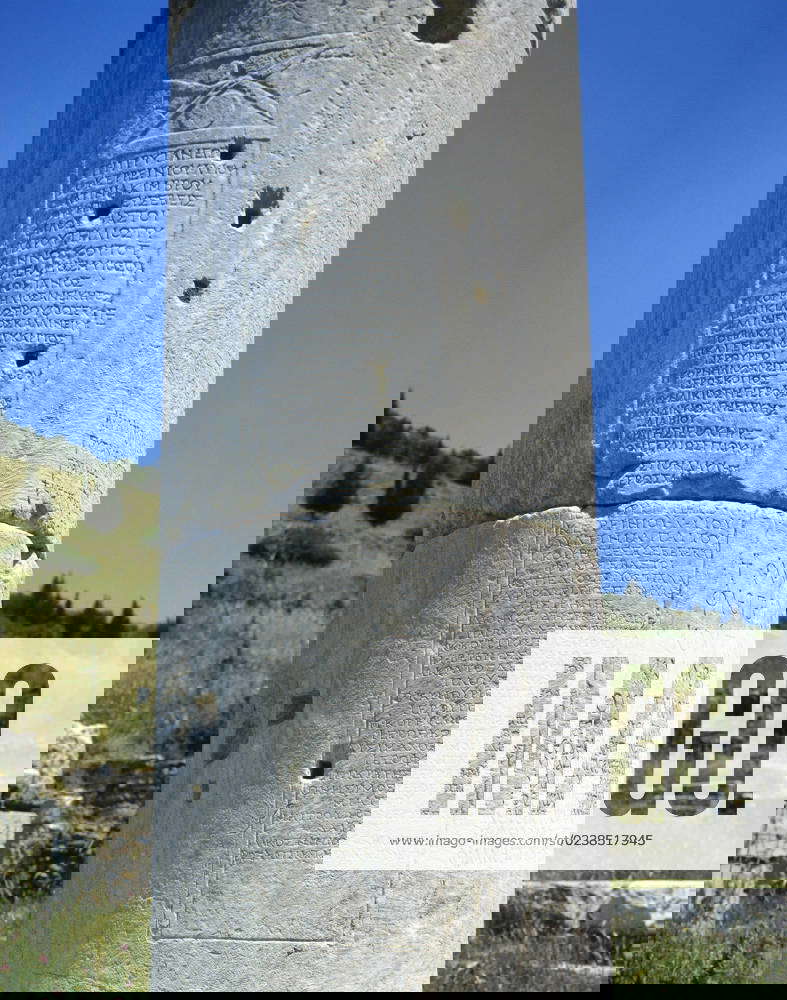 Greek inscription engraved on a marble column. Ephesus city. Turkey ...