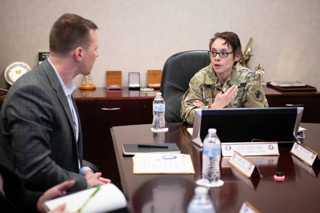 U.S. Army Col. Regina Pistone, U.S. Army South chief of staff, greets ...