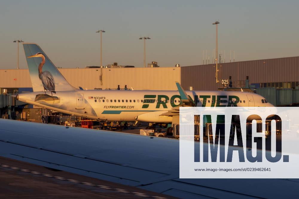 Detroit, Michigan, Frontier Airlines Jet on Floor at the Detroit Metro