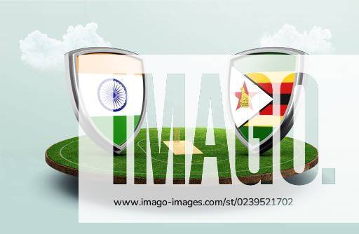 Two colorful shields with the flags of a nation on a lush green grass ...