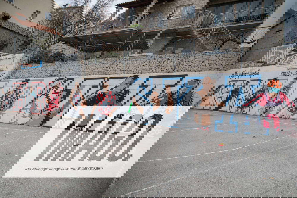 Graffiti with Croatian Sports Legends Photo taken on March 21, 2023 shows graffiti with Croatian