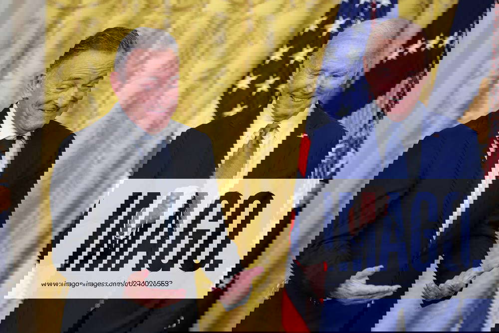 Bruce Springsteen on stage with President Joe Biden during an event for ...