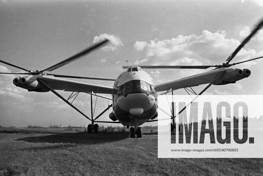 USSR. May, 1971. Soviet heavy cargo helicopter Mil V-12 is seen on the ...