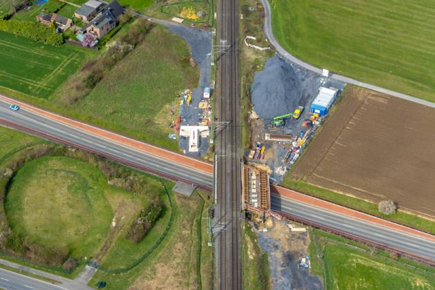 Aerial view, expansion of the Betuwe line between the Ruhr area and the ...