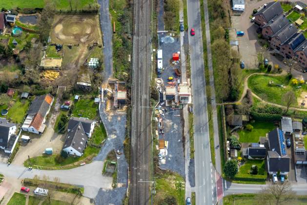 Aerial view, expansion of the Betuwe line between the Ruhr area and the ...