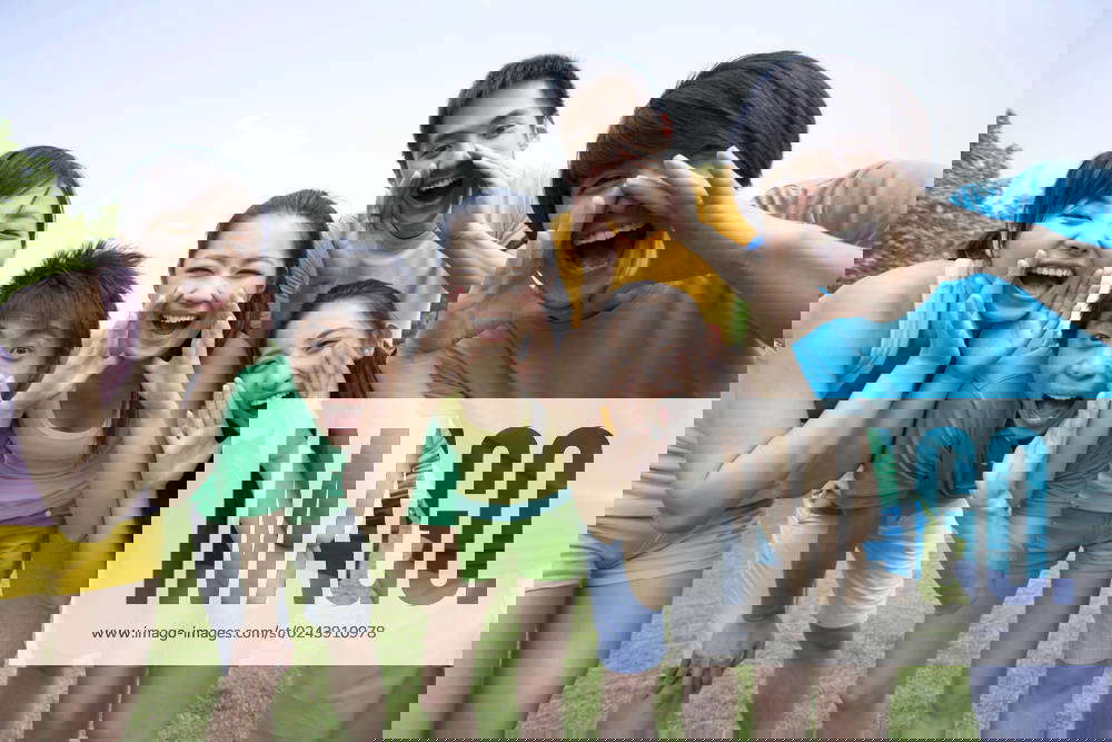 Portrait of a group of Chinese friends at the park Beijing China