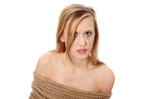 The beautiful blond girl tied with rope - kidnapping
