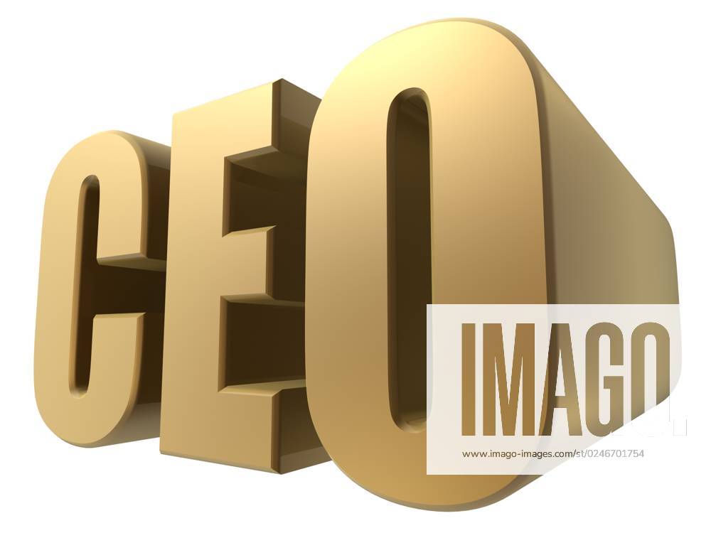 Golden ceo symbol stands on white background