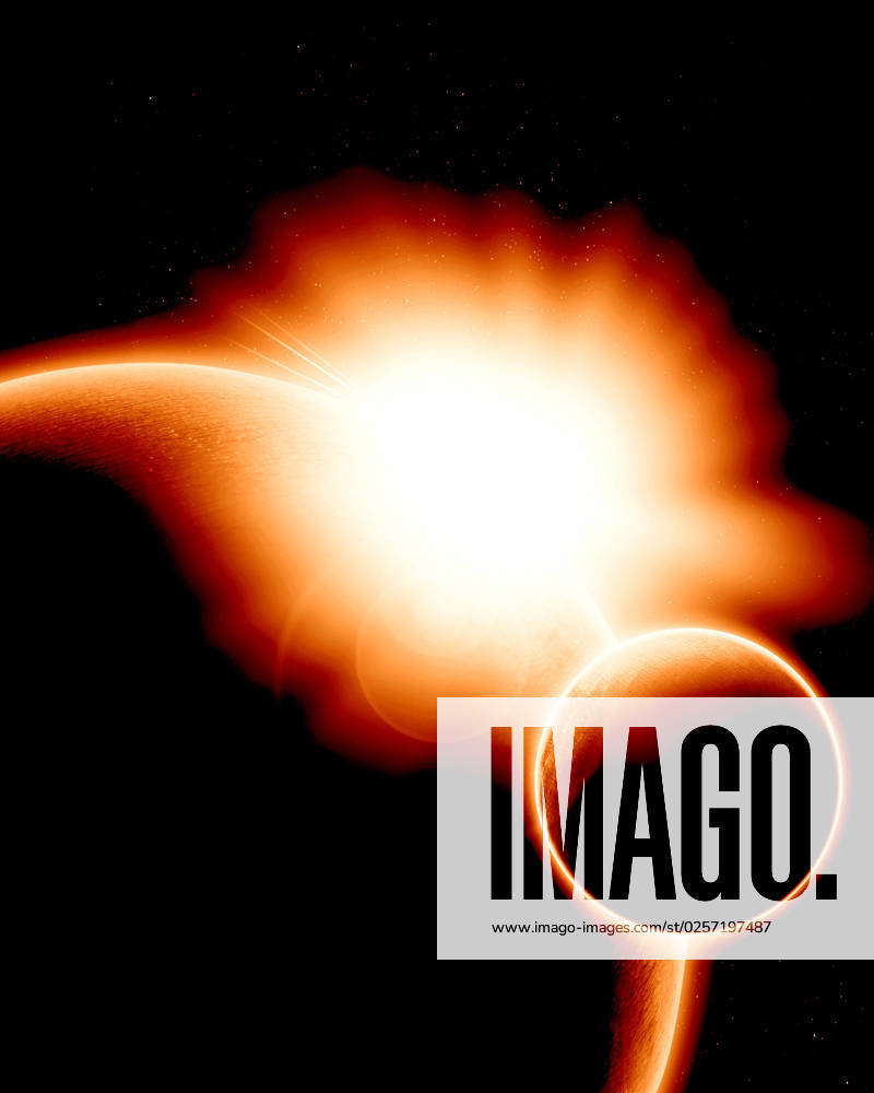 Alien red world in space on a dark