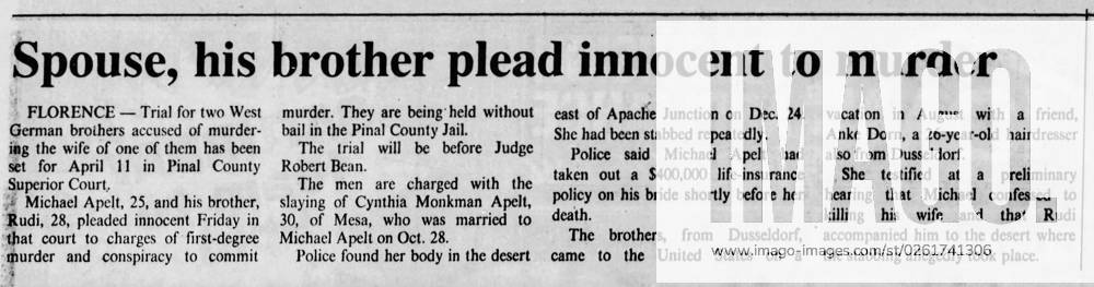 News: Newspaper clippings-Rudi and Michael Apelt Jan 21, 1989; Florence ...