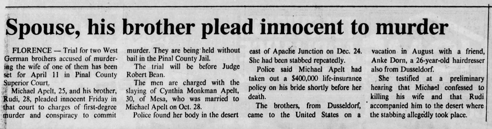 News: Newspaper clippings-Rudi and Michael Apelt Jan 15, 1989; Florence ...