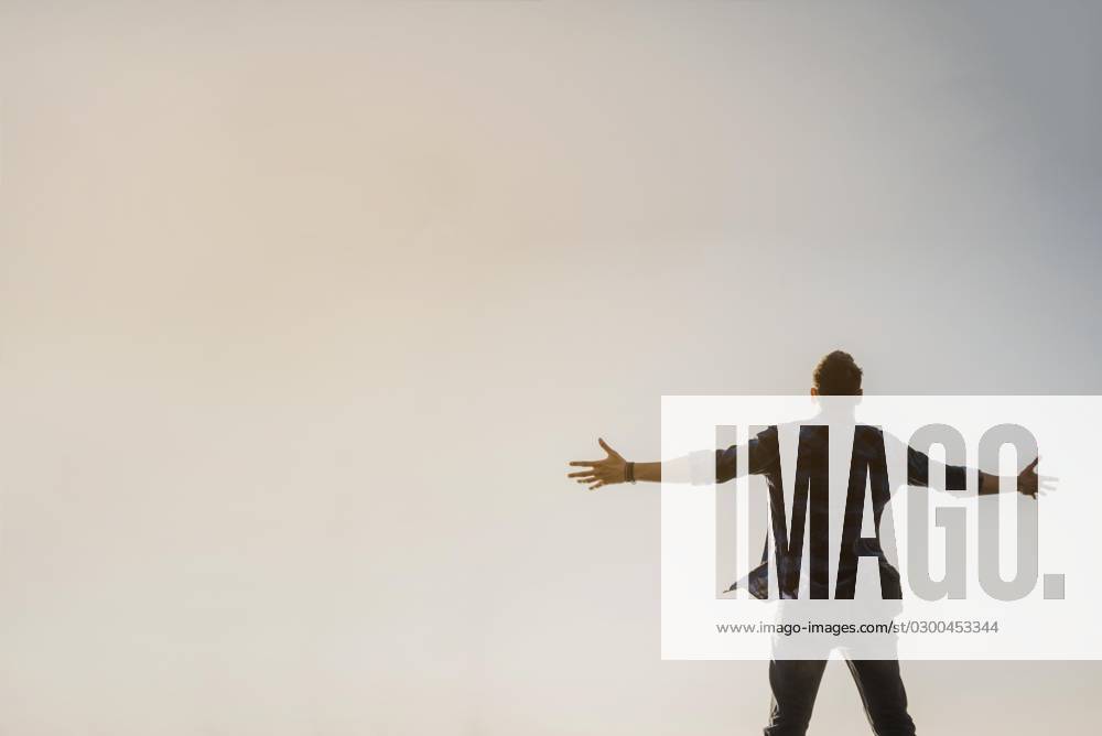 Man with open Poor looks in the Sky Photo with high