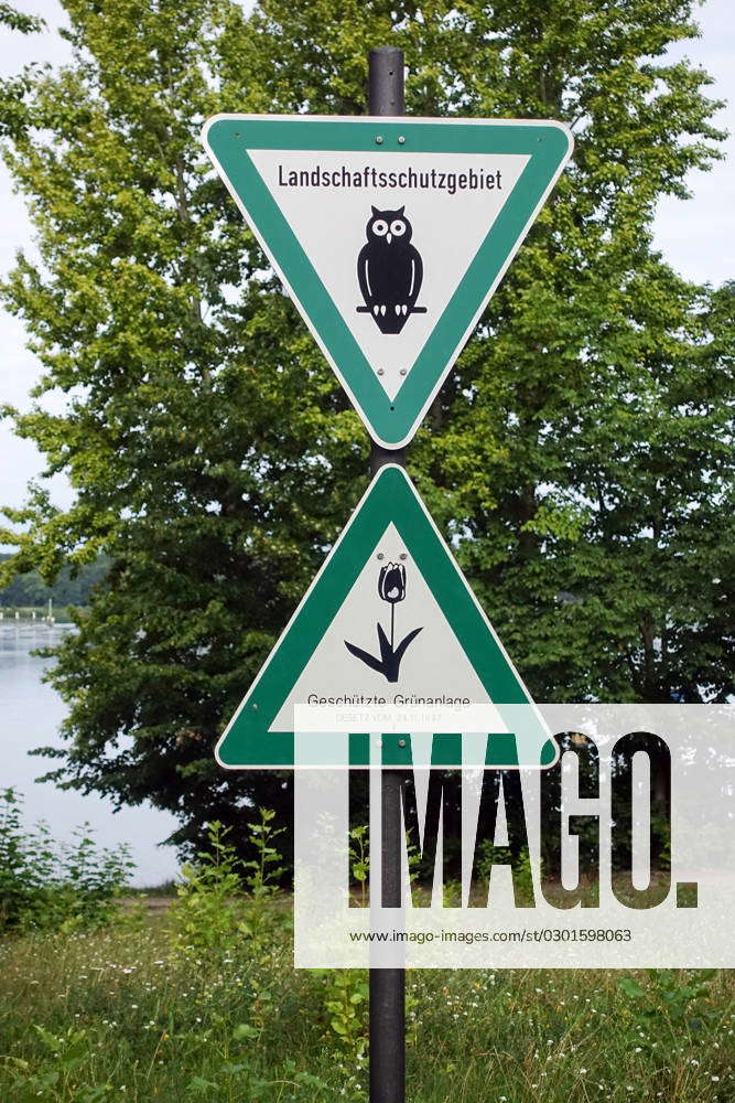 Berlin, GER signs landscape protection area and protected green area ...