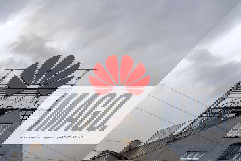 Copenhagen, Denmark - 17 July 2023: Huawei logo on the roof of a house