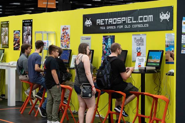 Visitors playing on game consoles, general, feature, border motif ...