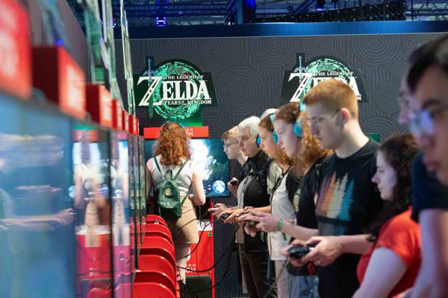 Visitors playing on game consoles, general, feature, border motif ...