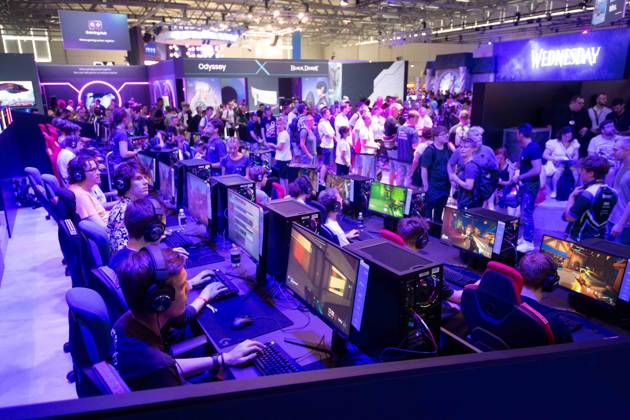 Visitors playing on game consoles, general, feature, border motif ...