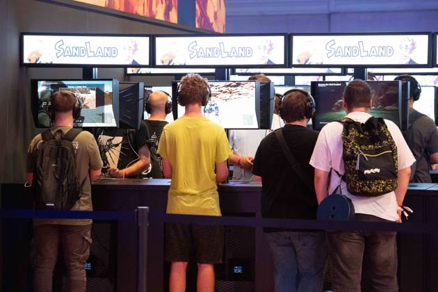 Visitors playing on game consoles, general, feature, border motif ...