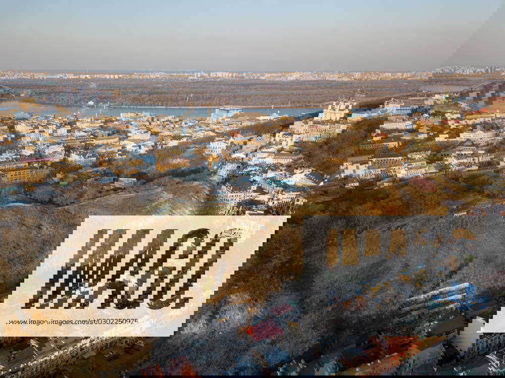 A bird s eye view, aerial view from drone of the Podol district, oldest ...