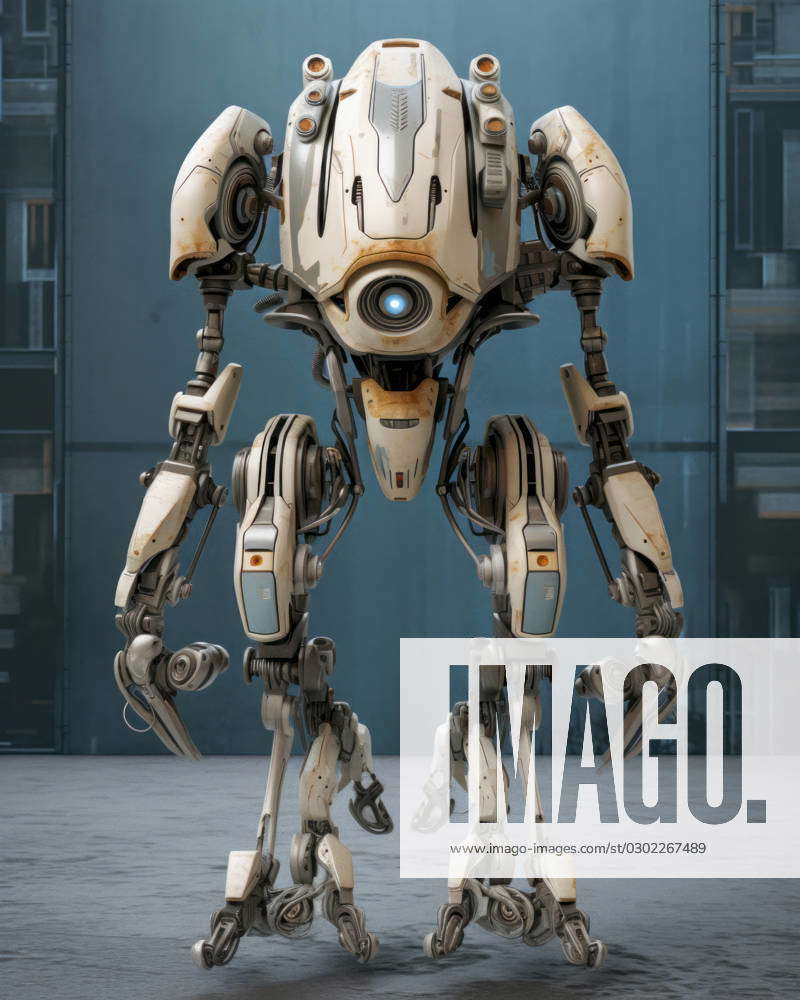 Large robot with arms and legs in a futuristic city, Generative AI ...