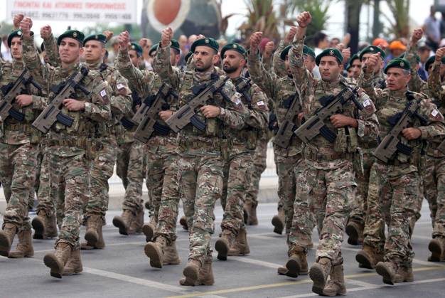 NICOSIA, Oct. 1, 2023 -- Soldiers of Cypriot National Guard march in a ...