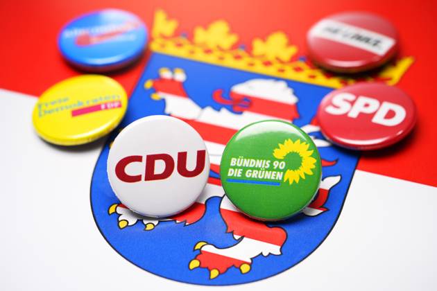 Party pin on flag of Hesse, symbol photo coalition of CDU and Green