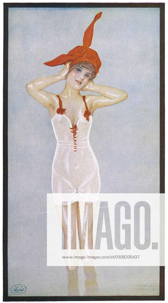 Bathing Beauty - Red Cap Pretty young woman standing up to her calves ...