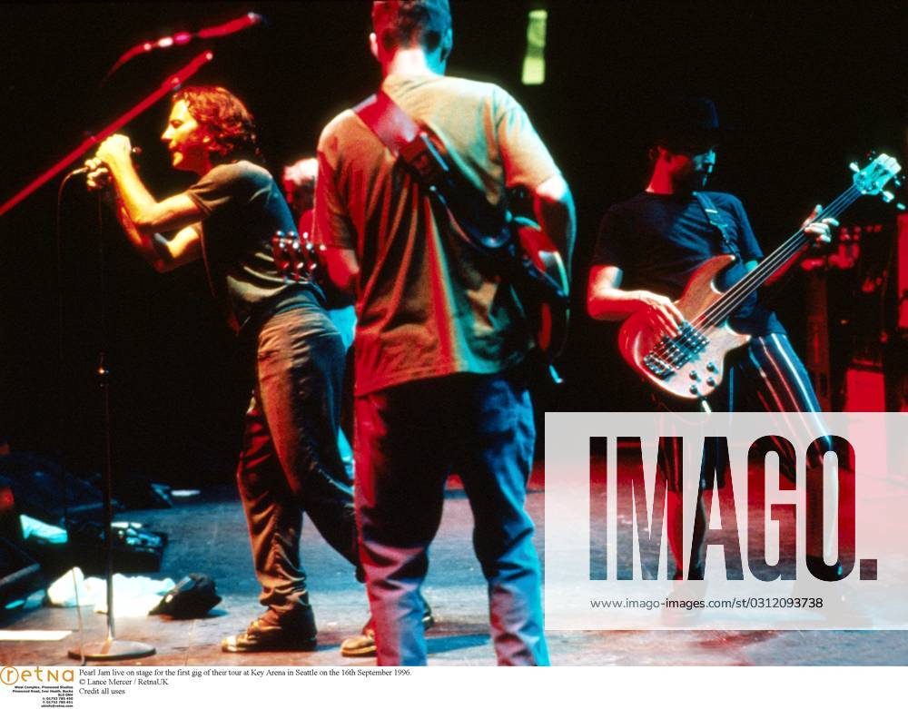 Pearl Jam live on stage for the first gig of their tour at Key Arena in ...
