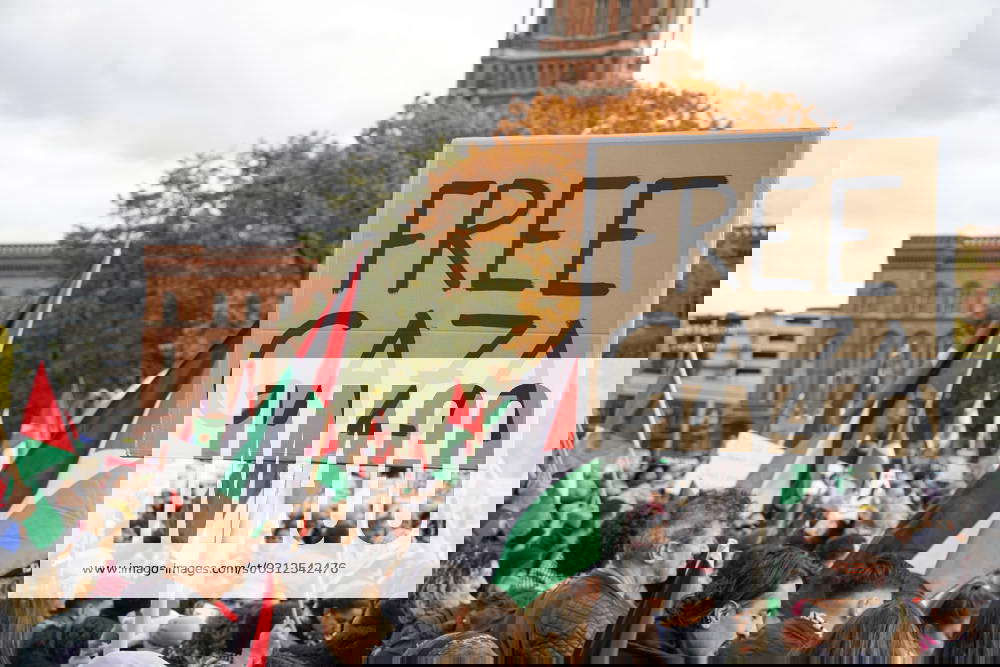 Pro-Palestinian and radical left-wing associations demonstrate at the ...