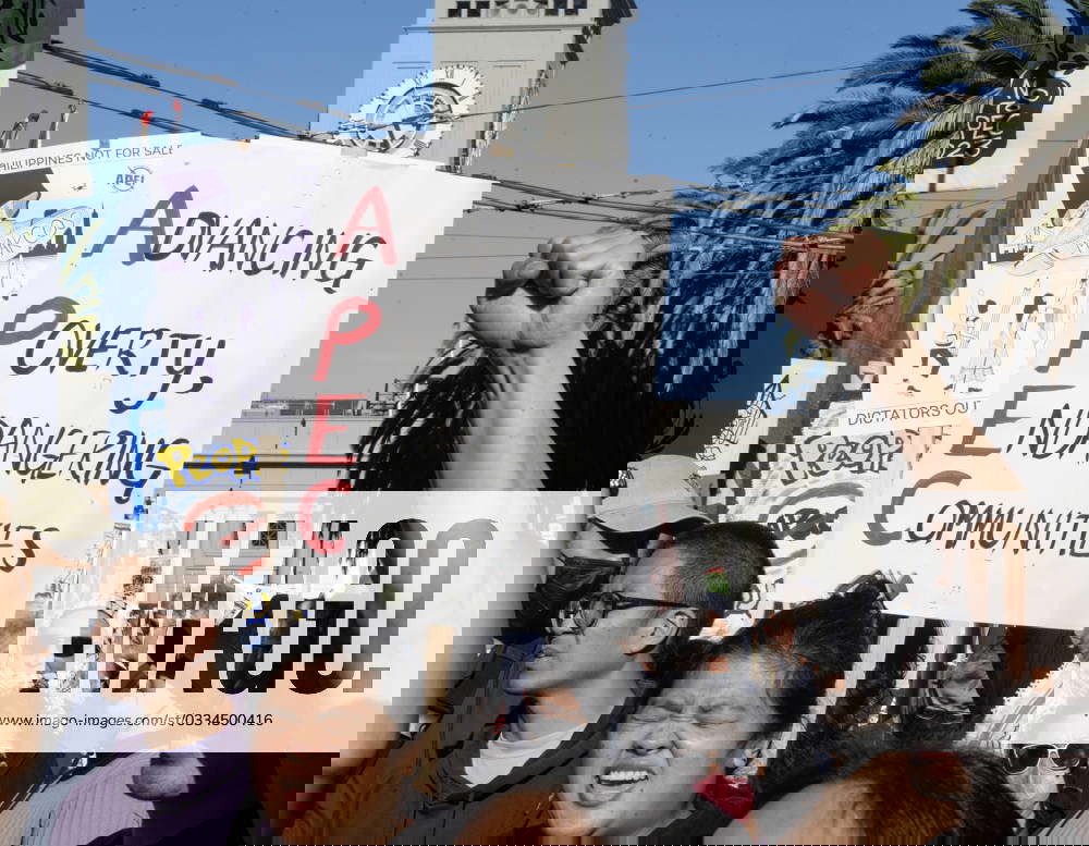 A warm-up demonstration and march for APEC is held in San Francisco on ...