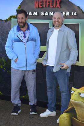 Adam Sandler and Bill Burr at the premiere of the Netflix animated film Leo at the Regency Village