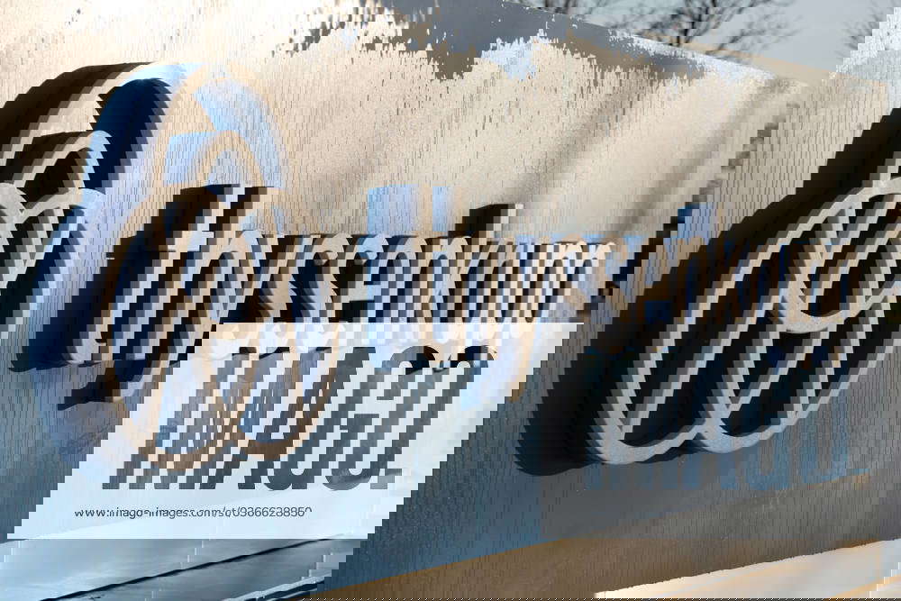 The corporate headquarters of ThyssenKrupp in Essen, company logo ...