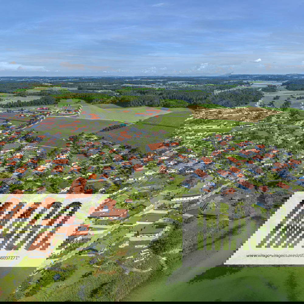 Seeon in the Upper Bavarian Chiemgau in aerial view View of the region ...